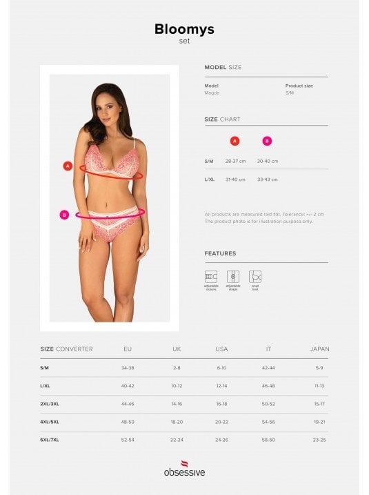Bloomys bra and panty set in pink lace