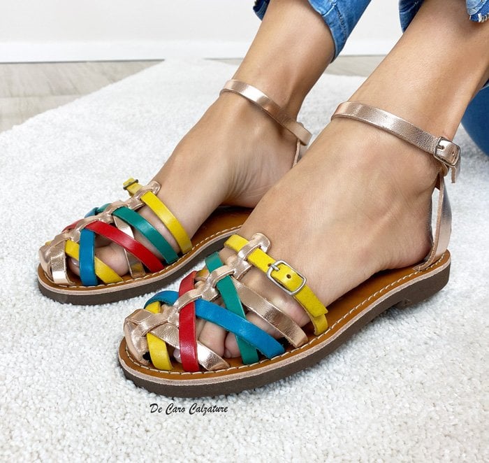 Alicante flat sandals in real leather and leather with closed toe
