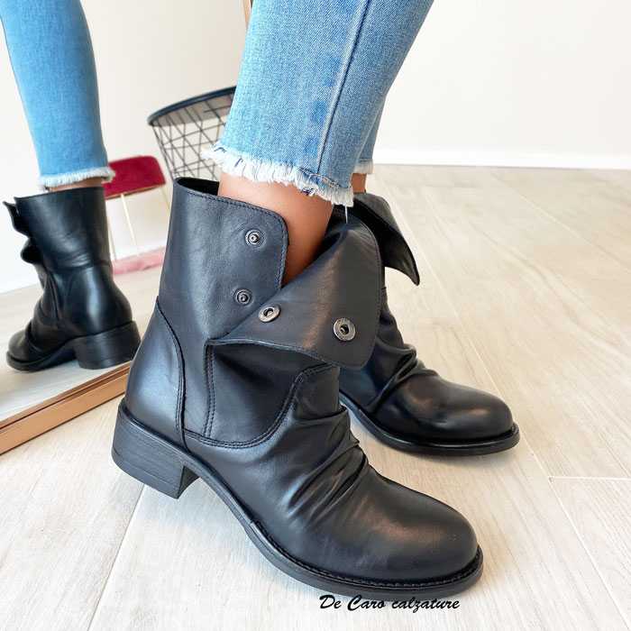 Stivaletti bassi Bard bikers vera pelle gambale risvoltabile